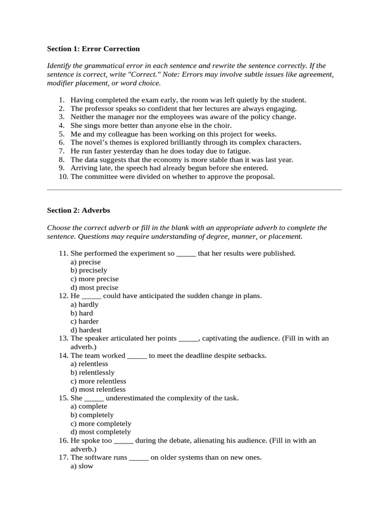Grammar Error Correction and Exercises | PDF | Adjective | Linguistics