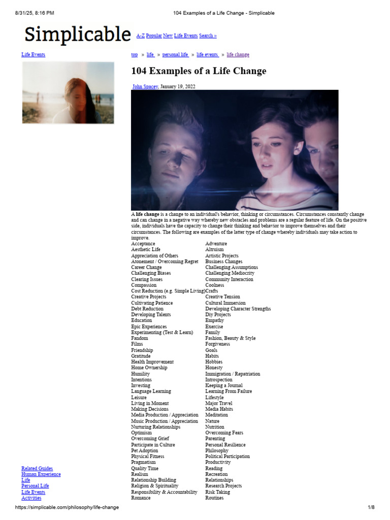 104 Examples of A Life Change - Simplicable | PDF | Experience ...