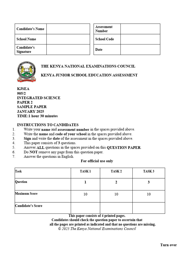 KJSEA Integrated Science Paper 2 Sample | PDF | Length