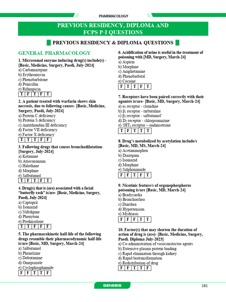 Pharmacology Residency and FCPS P-I Questions 13th Page 181 To 199 ...