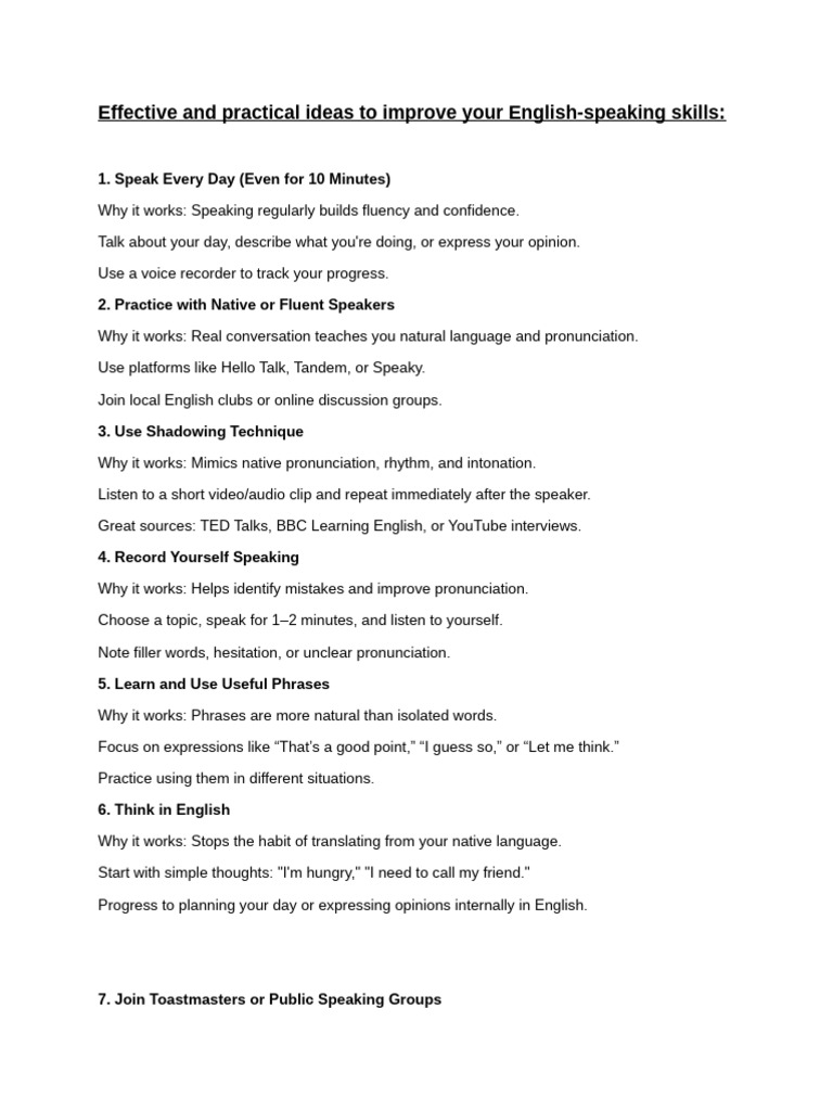 Effective and Practical Ideas To Improve Your English | PDF