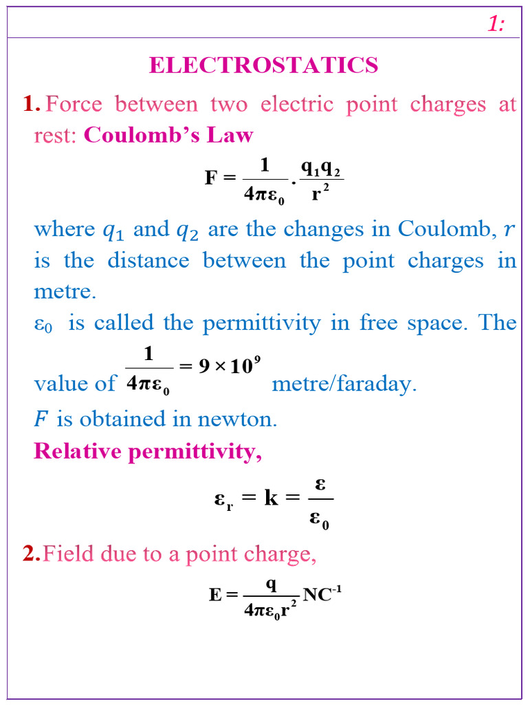 Electrostatics-Formulae 250810 192956 | PDF | Capacitance ...