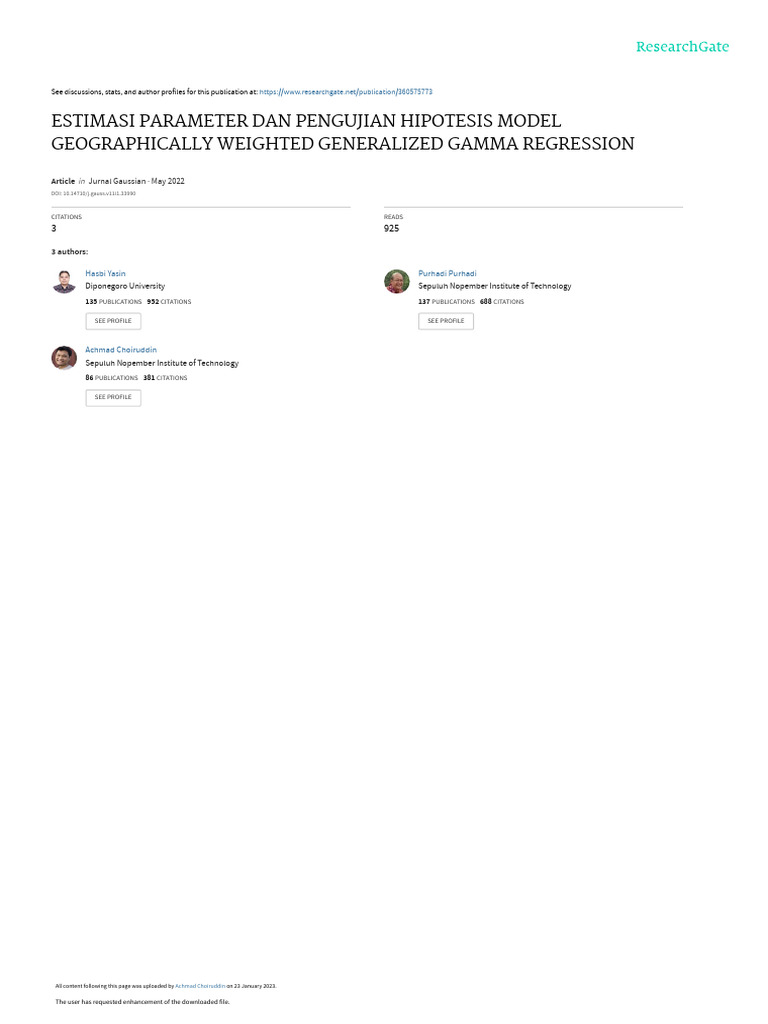 Estimasi Parameter Dan Pengujian Hipotesis Model G | PDF