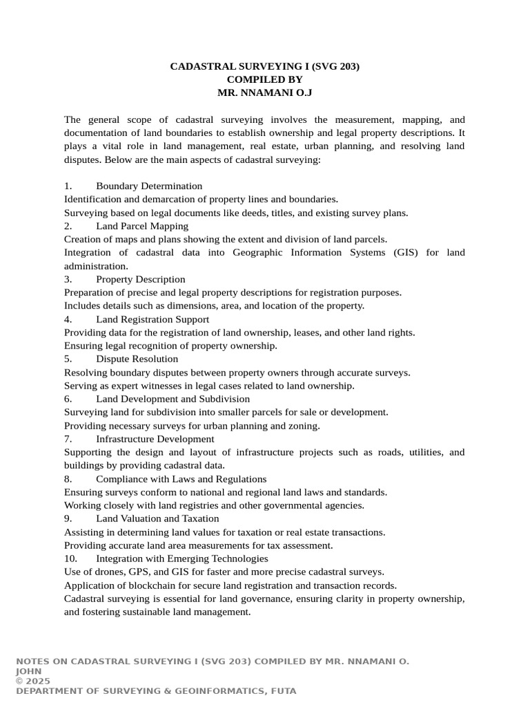 SVG 203 Cadastral Surveying I | PDF | Surveying | Geographic Data And ...