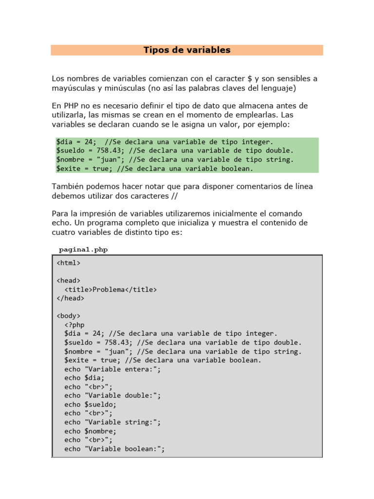 Tipos de Variables-28!02!2022 | PDF | Php | Variable (informática)