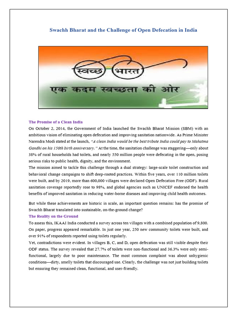 Swachh Bharat and The Challenge of Open Defecation in India | PDF ...