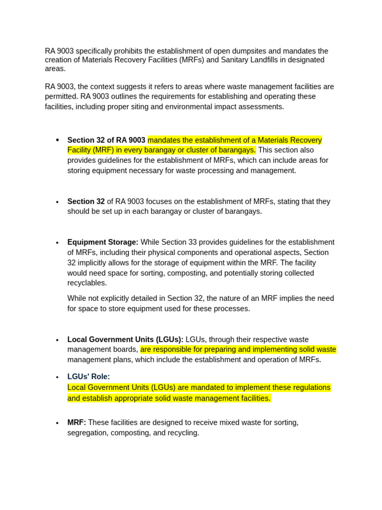 RA 9003: Waste Management Guidelines | PDF | Waste | Waste Management