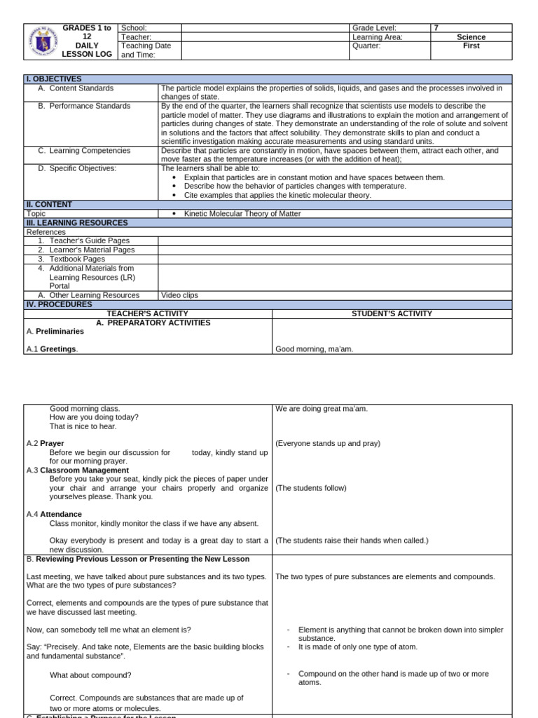 Kinetic Molecular Theory Lesson Plan | PDF | Gases | Matter