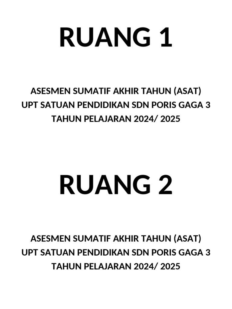ASAT SDN Poris Gaga 3 Tahun 2024/2025 | PDF