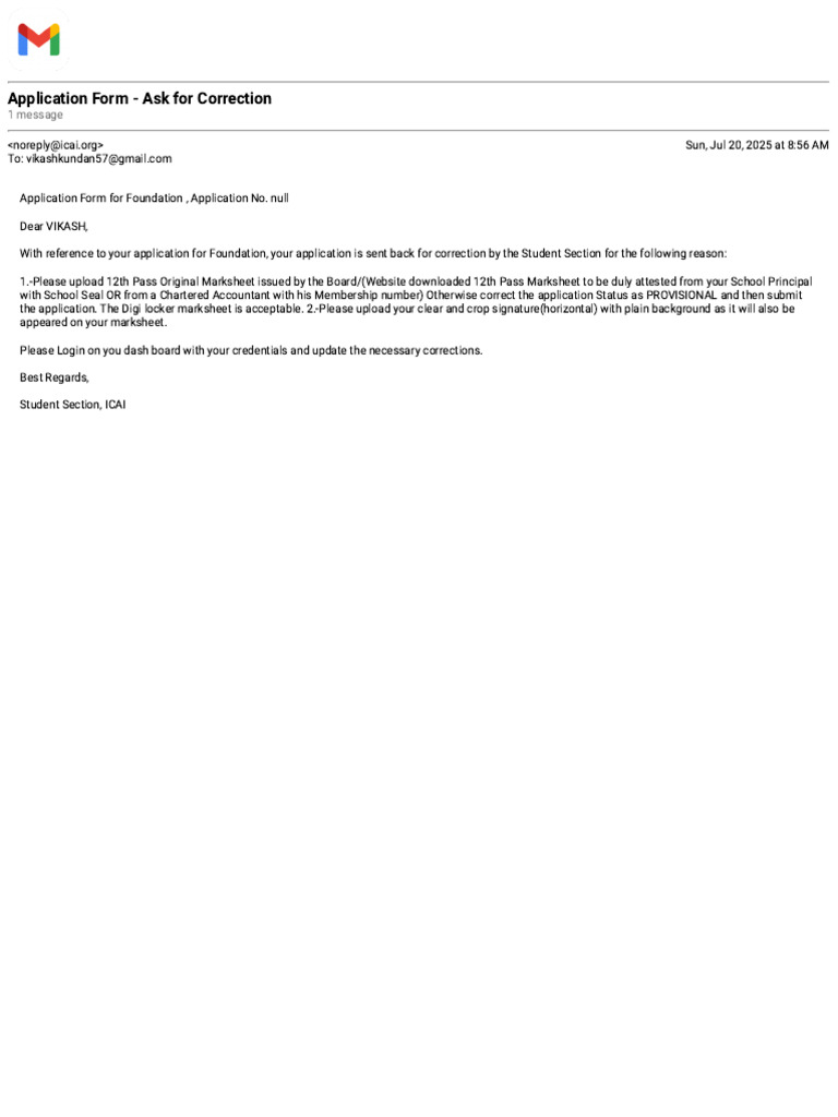 Gmail - Application Form - Ask For Correction | PDF