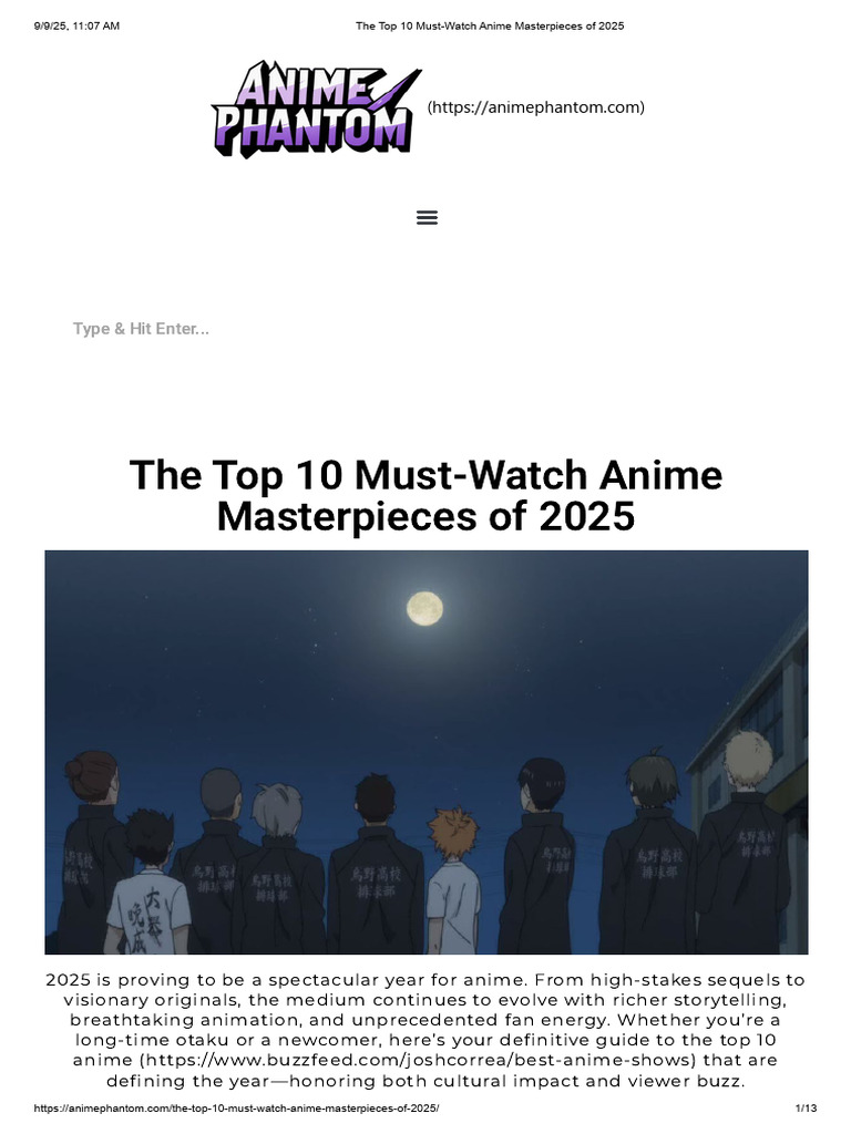 Top 10 Anime Masterpieces of 2025 | PDF | Anime
