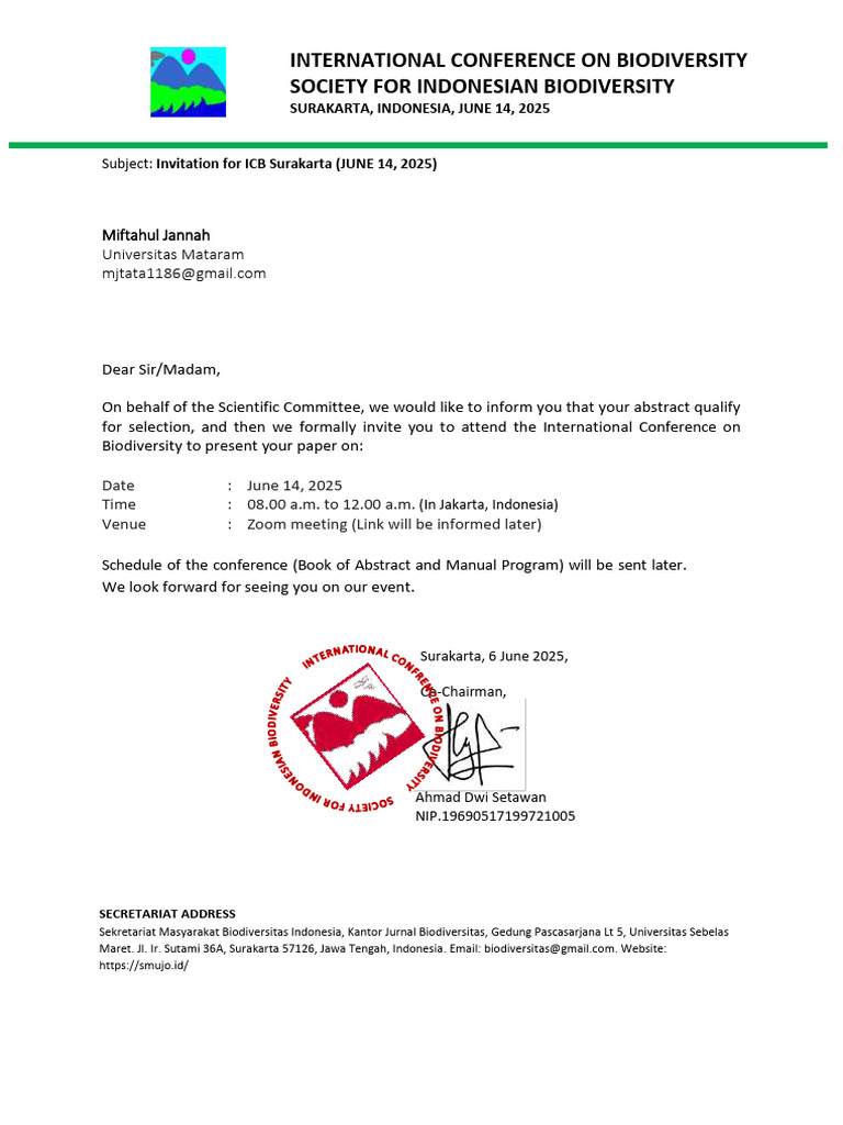 Miftahul Jannah - Undangan Seminar Intl | PDF