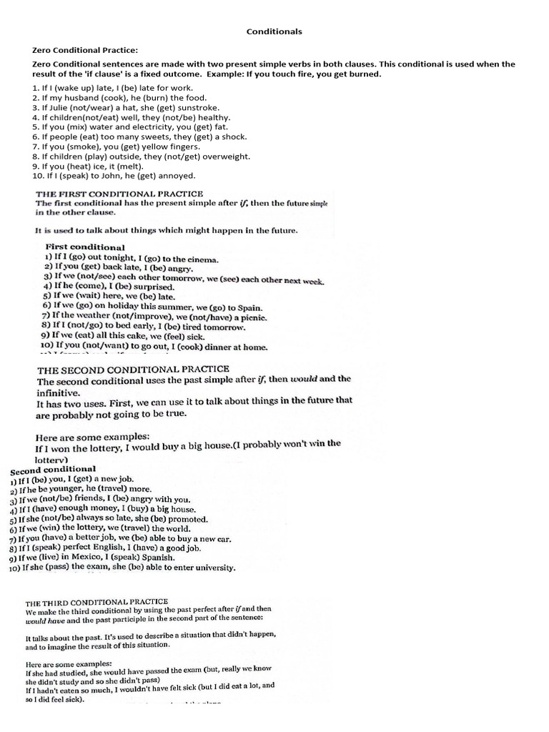 Zero and Third Conditional Practice | PDF