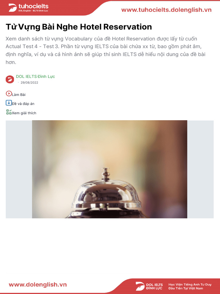 IELTS Listening: Hotel Reservation Vocab | PDF