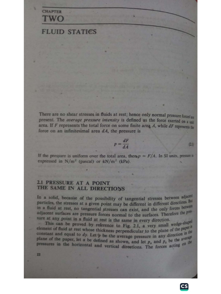 Chapter 2 (Fluid Statics) | PDF