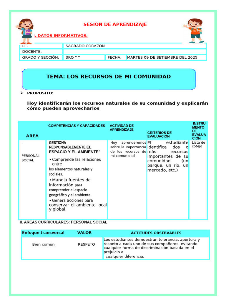 Recursos Naturales en la Comunidad | PDF | Aprendizaje