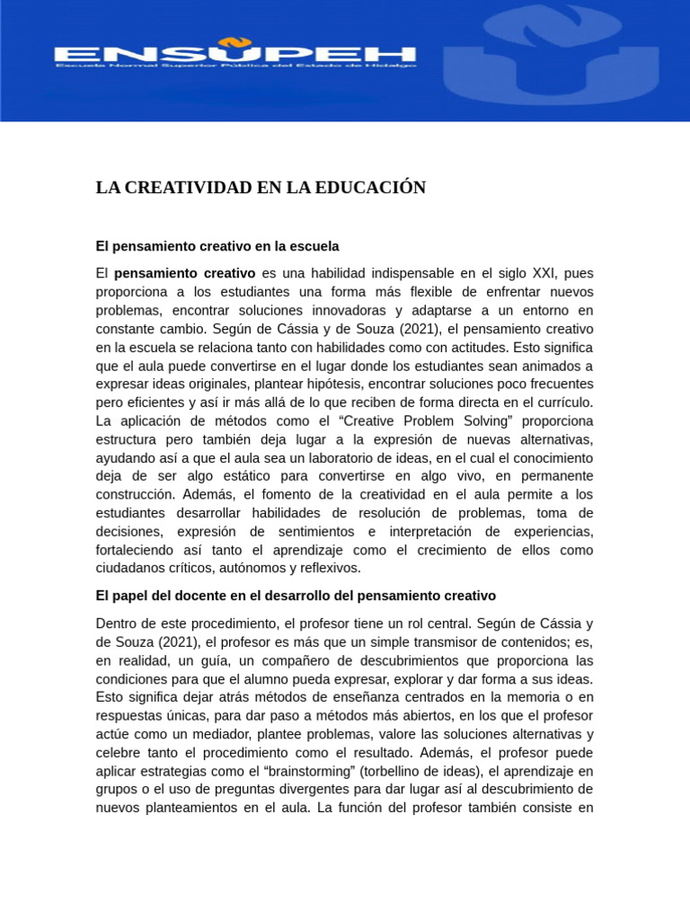 La Creatividad en La Educación | PDF | Maestros | Aprendizaje