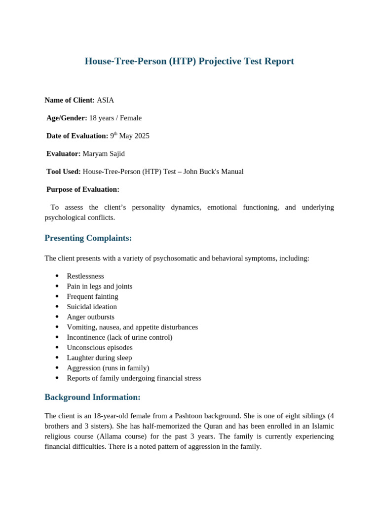 House-Tree-Person (HTP) Projective Test Report | PDF | Self Concept ...
