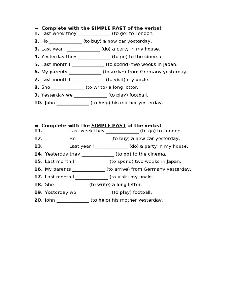 Simple Past Verb Exercises | PDF