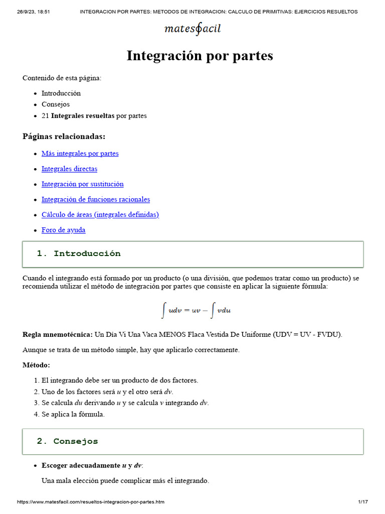 Integración por Partes: Ejercicios Resueltos | PDF | Integral | Logaritmo