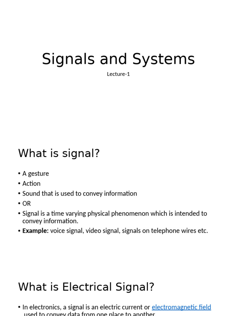 Lecture 1 Signals and Systems | PDF