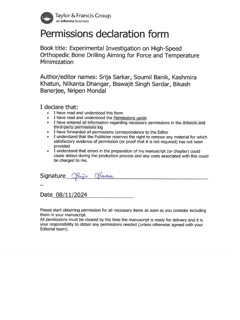 Permisssions Declaration Form Signed | PDF