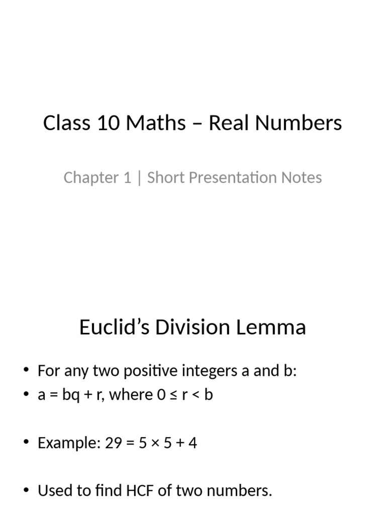 Class 10 Maths: Real Numbers Overview | PDF