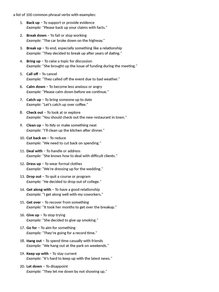 100 Common Phrasal Verbs Explained | PDF | Layoff