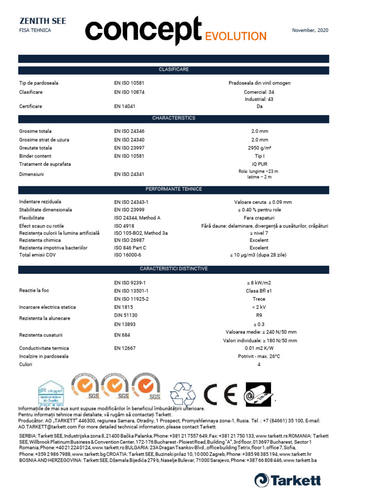 Fisa Tehnica Tarkett Zenith SEE - Concept Evolution | PDF