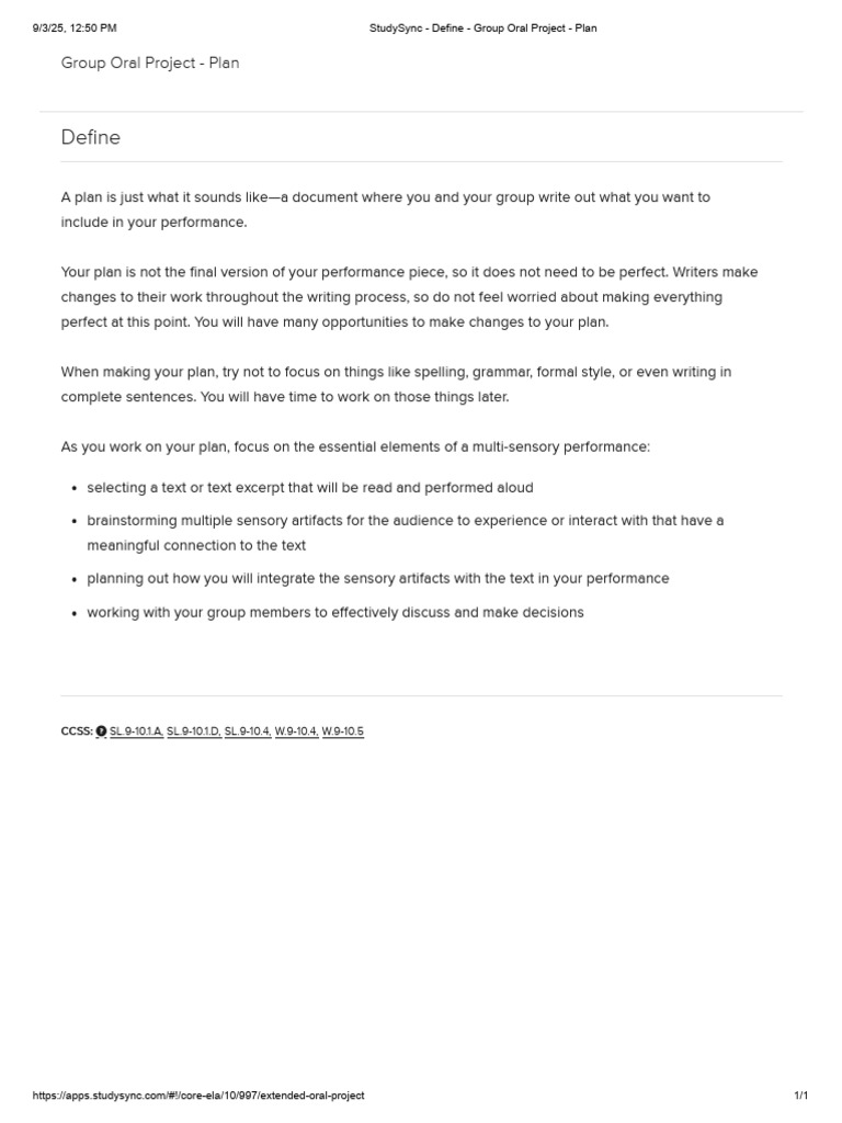 StudySync - Extended Oral Project - The Power of Communication 1 | PDF