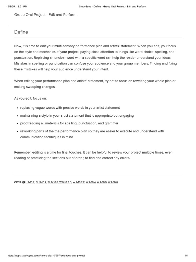 StudySync - Extended Oral Project - The Power of Communication 5 | PDF