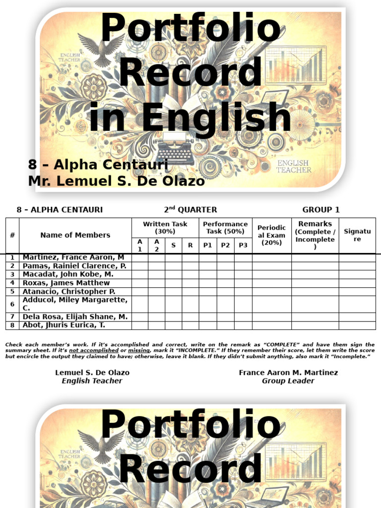 English Portfolio Record for Group 8 | PDF