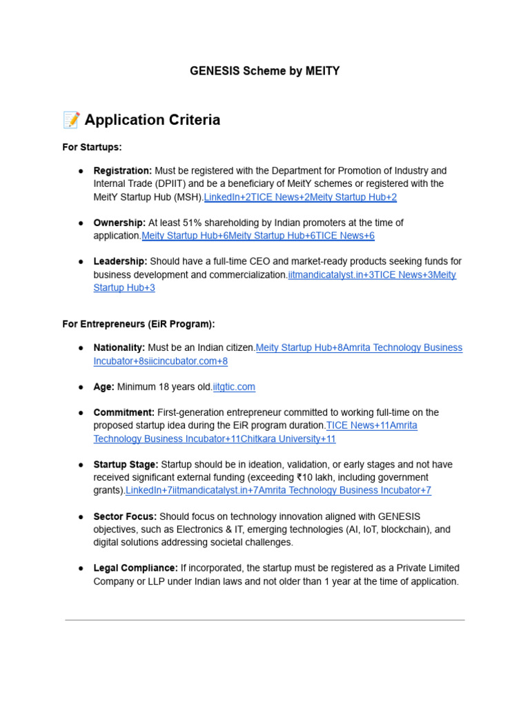 Genesis Scheme by Meity | PDF | Startup Company | Small Business ...