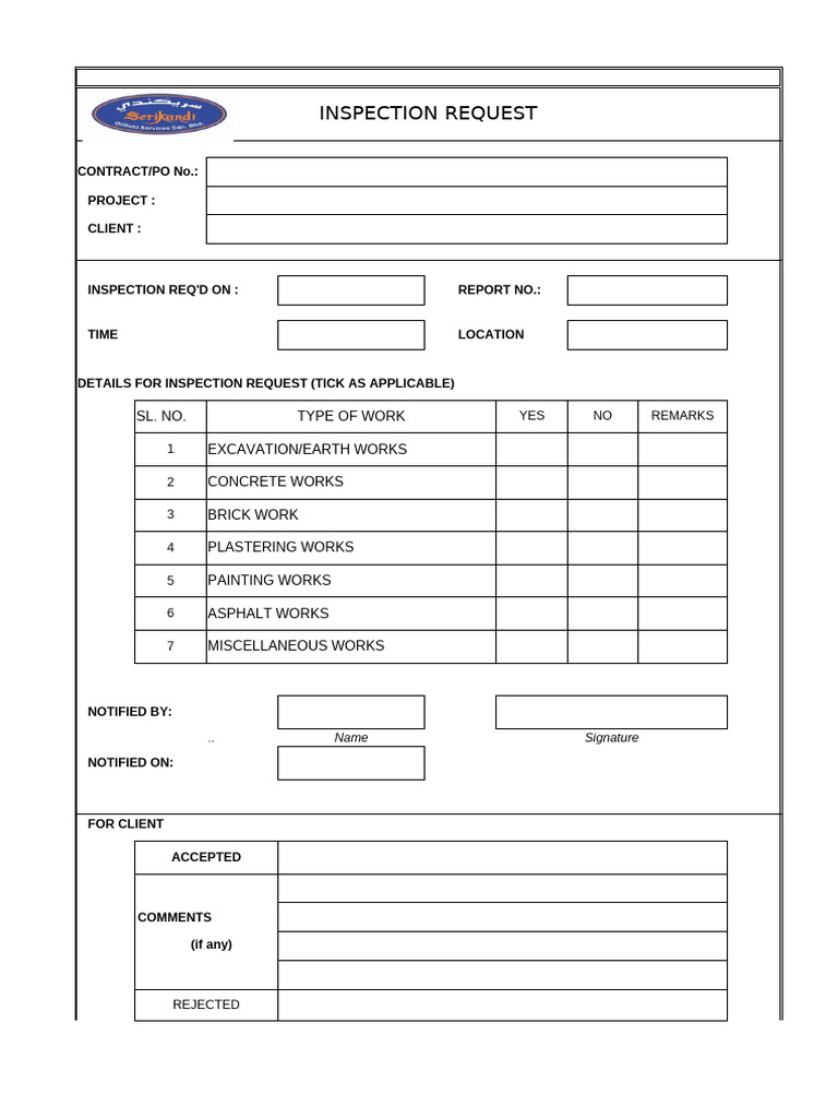 Inspection Request Form for Construction | PDF