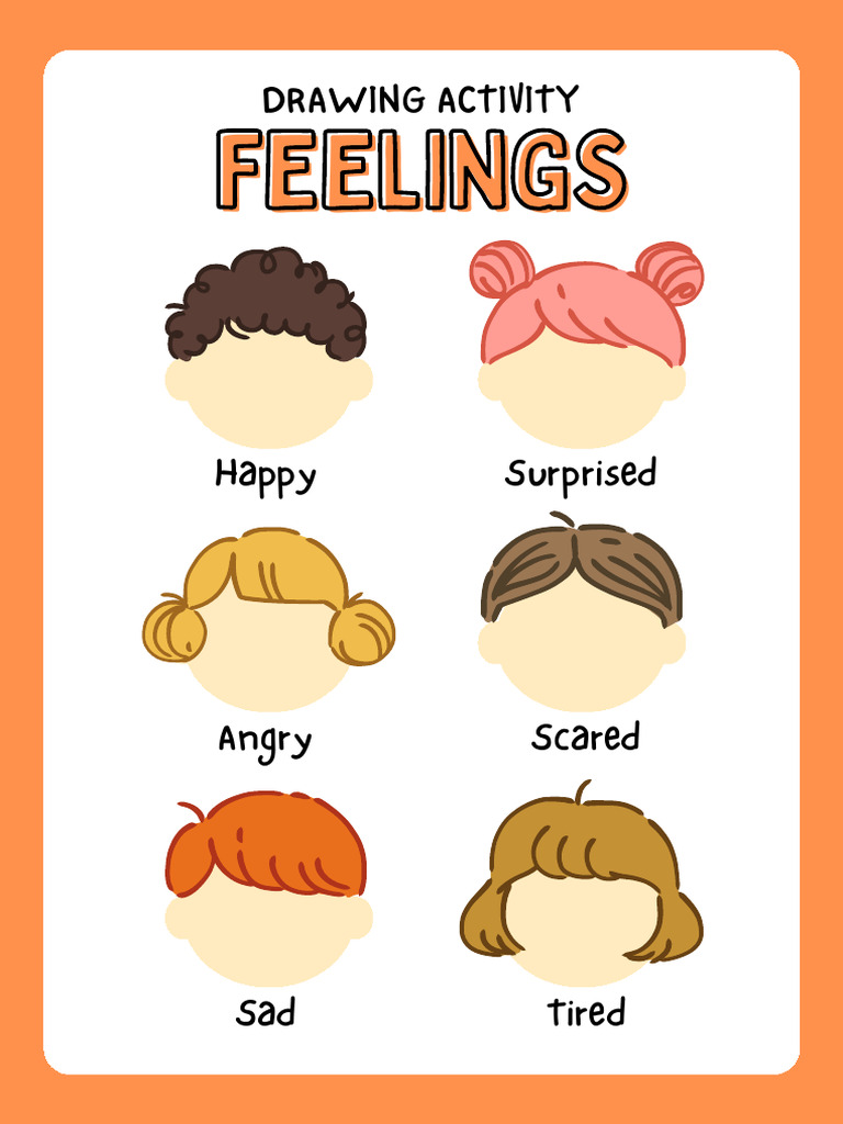 Feelings Emotions Vocabulary Worksheet in Orange White Illustrative ...