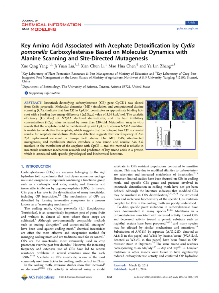 Yang Et Al. - 2014 - Key Amino Acid Associated With Acephate ...