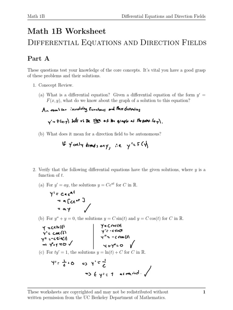 Differential Equations and Direction Fields Solutions | PDF ...