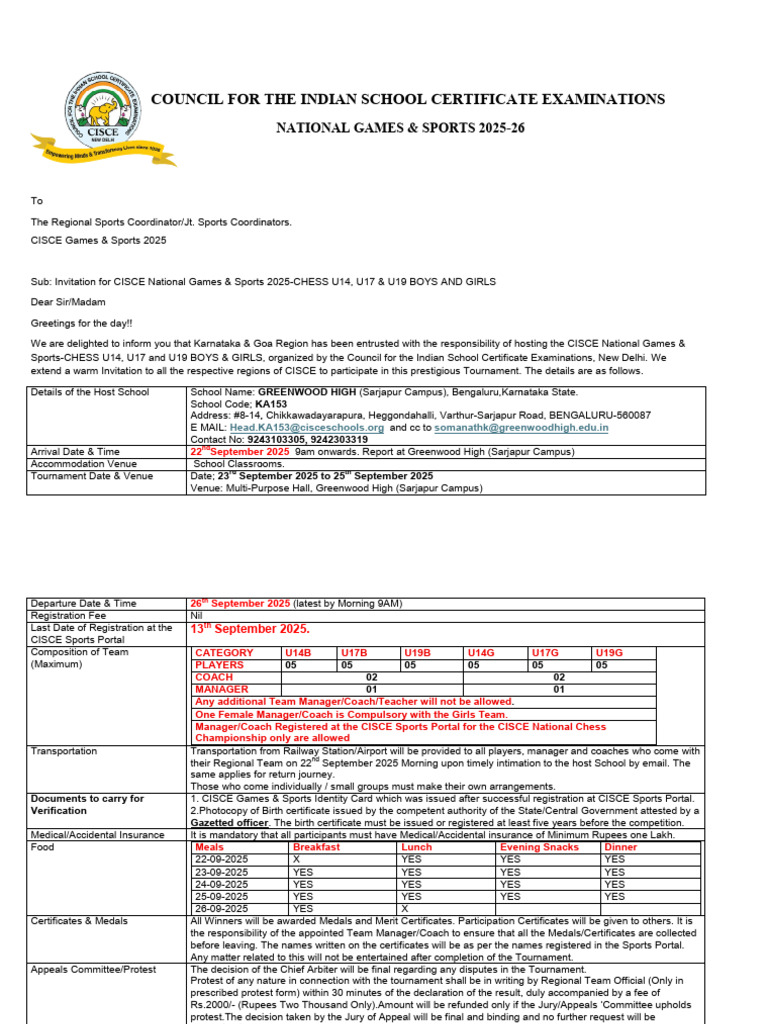 CISCE National Chess Tournament 2025 | PDF | Birth Certificate