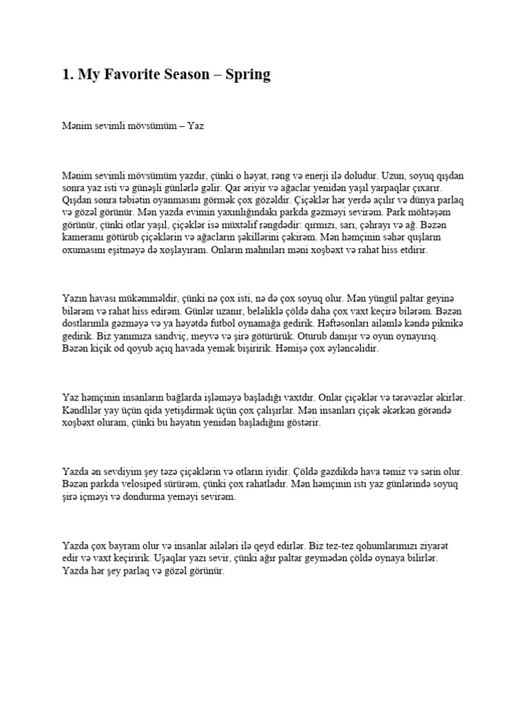 My Favorite Season - Spring | PDF