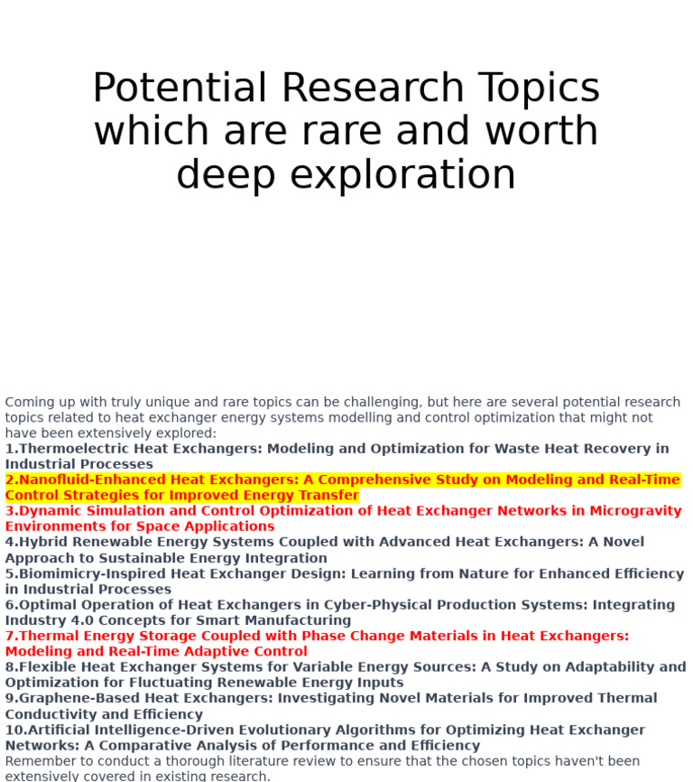 Unique Research Topics on Heat Exchangers | PDF