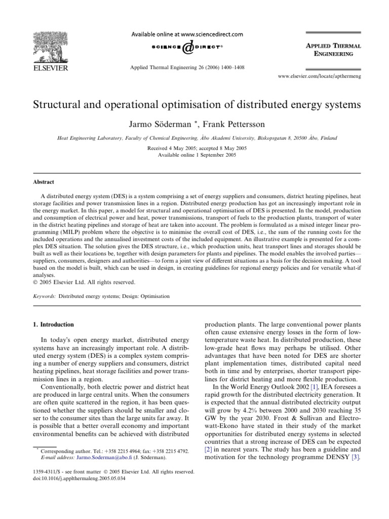 Structural and Operational Optimisation of DES | PDF | Distributed Generation | Cogeneration