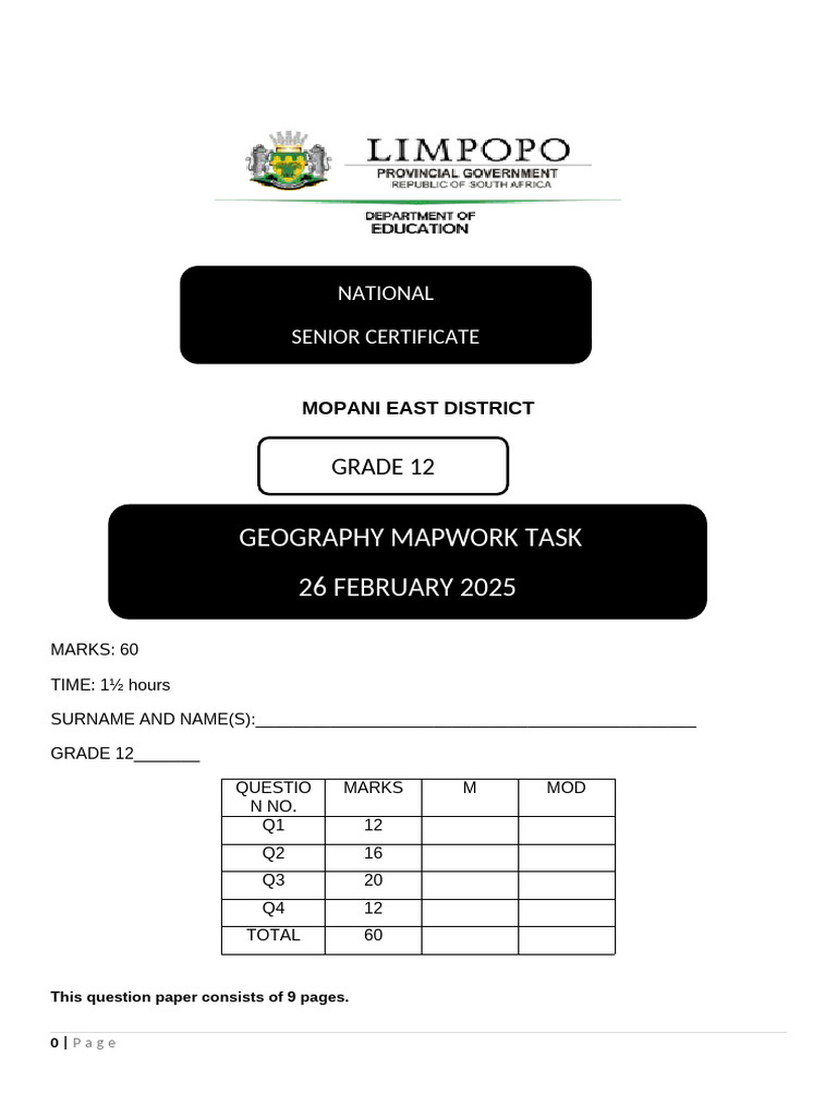 Copy Geography Grade 12 Mapwork Task 26.02. 2025 | PDF | Geographic ...