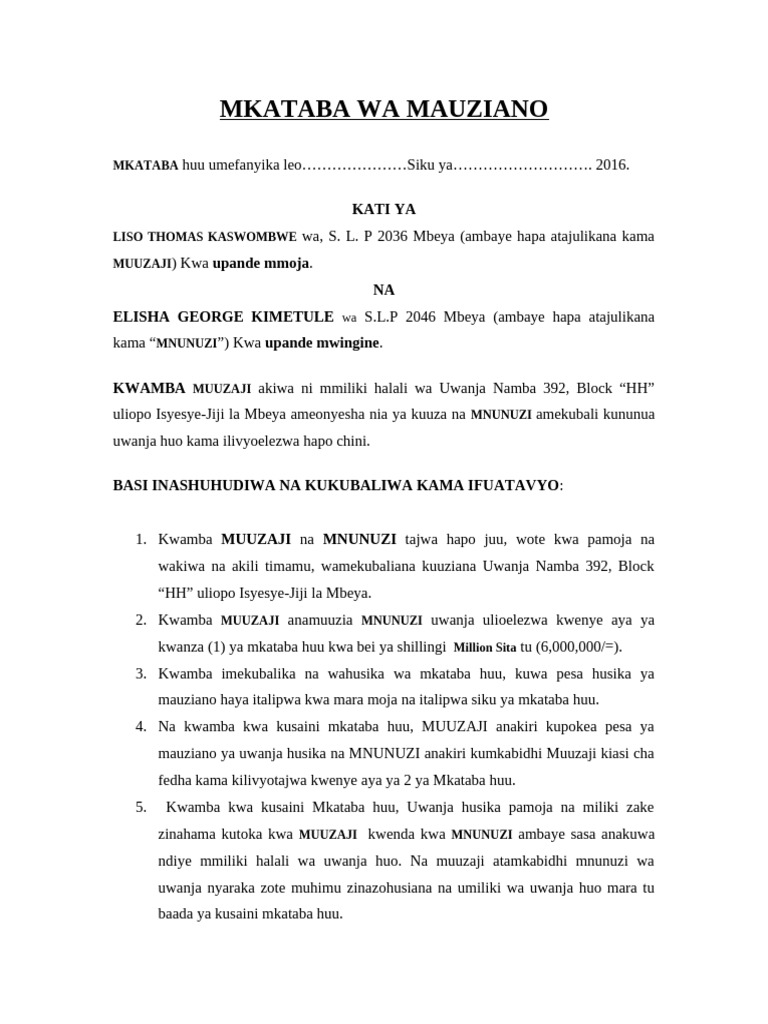 Mkataba Wa Shamba 2, ALKADO | PDF