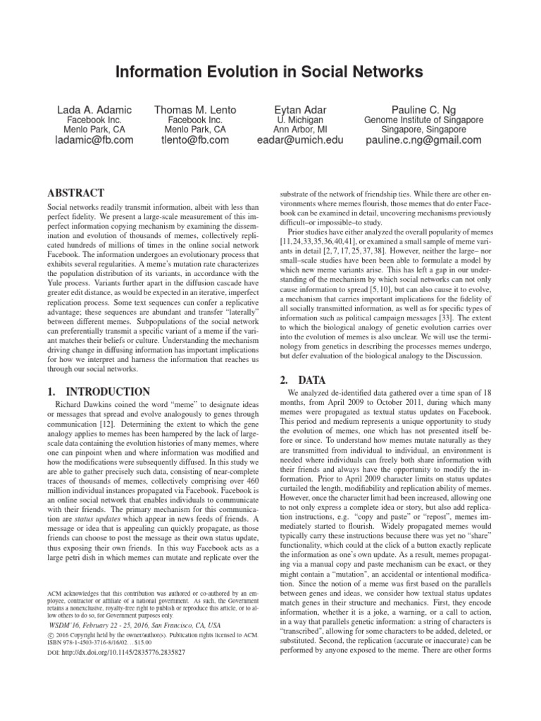 34 Information Evolution in Social Networks 3jeapu37vz | PDF | Meme ...