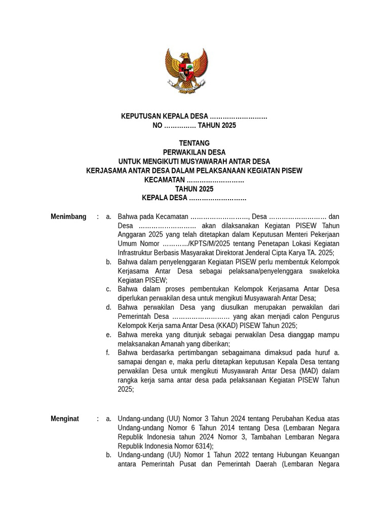 Format 2.10 Contoh SK Kepala Desa Tentang Perwakilan Desa Untuk ...