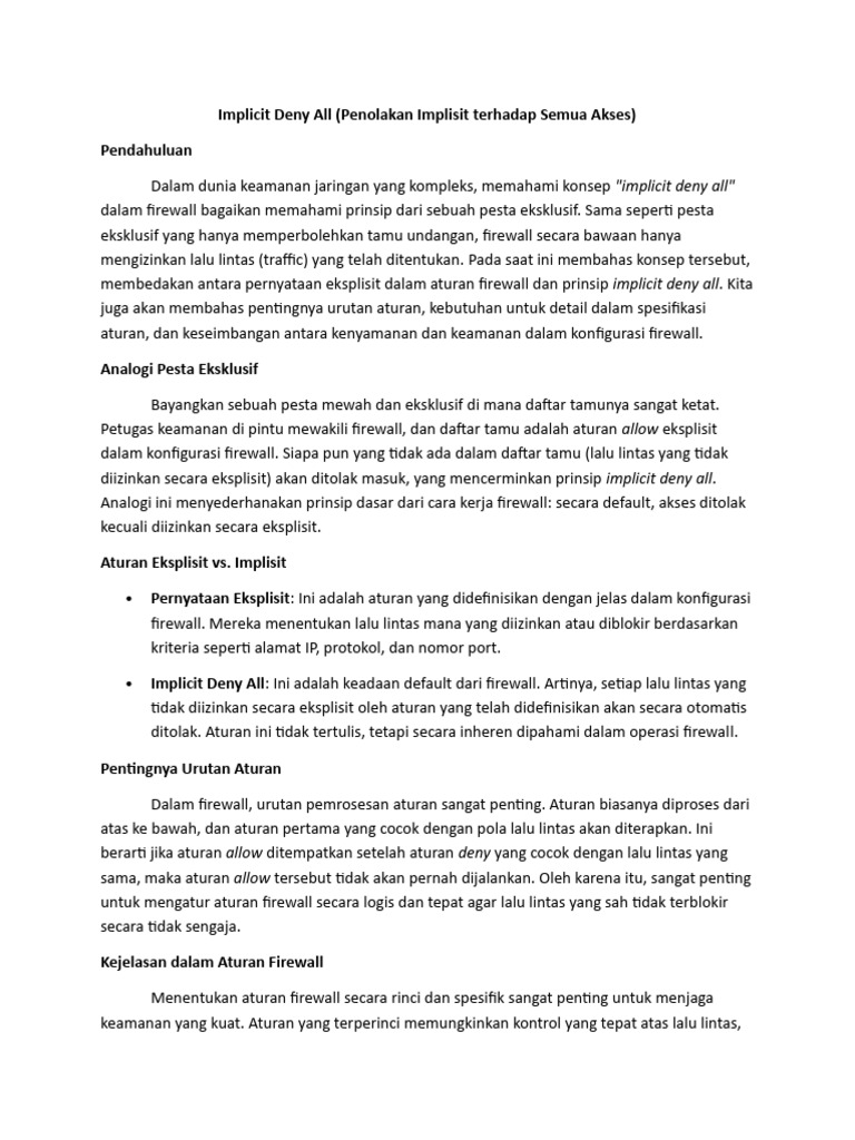 Prinsip Implicit Deny All dalam Firewall | PDF