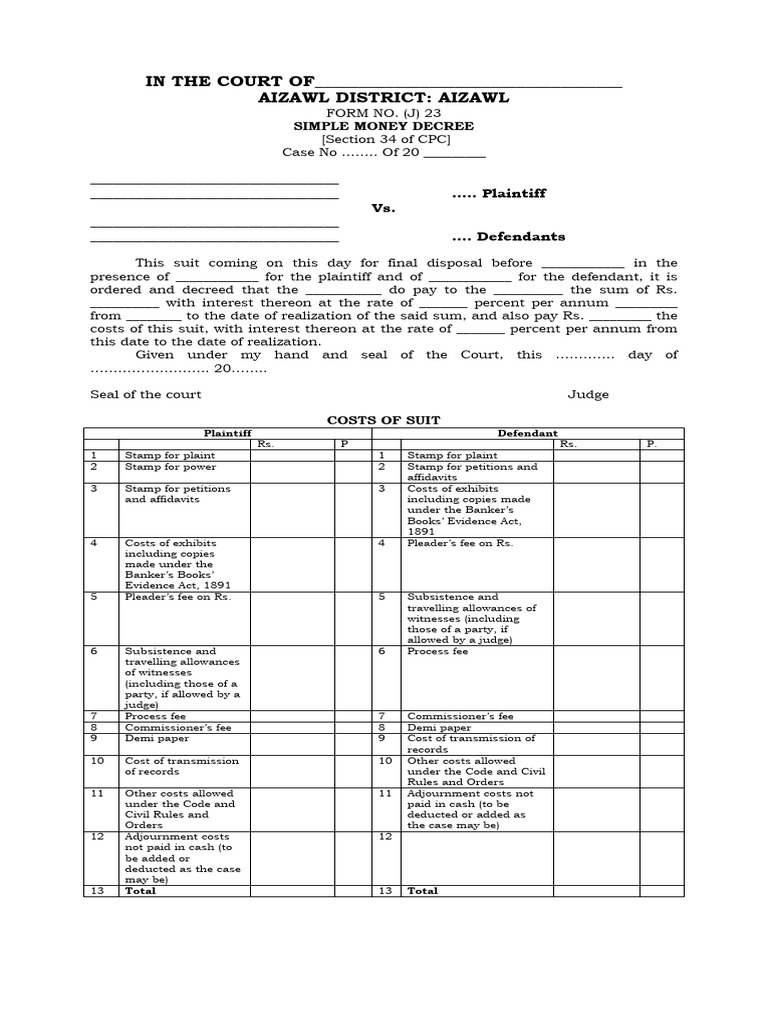 Simple Money Decree Template | PDF | Common Law