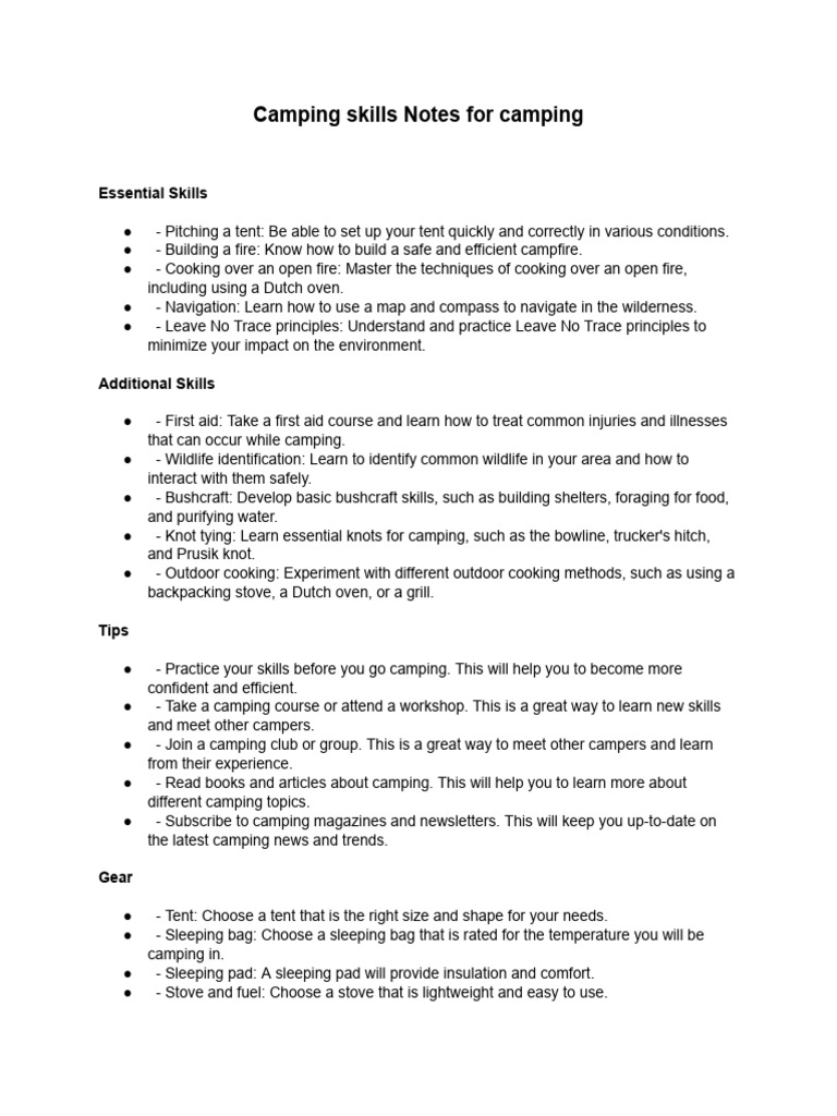 Essential Camping Skills Guide | PDF | Camping | Outdoor Cooking