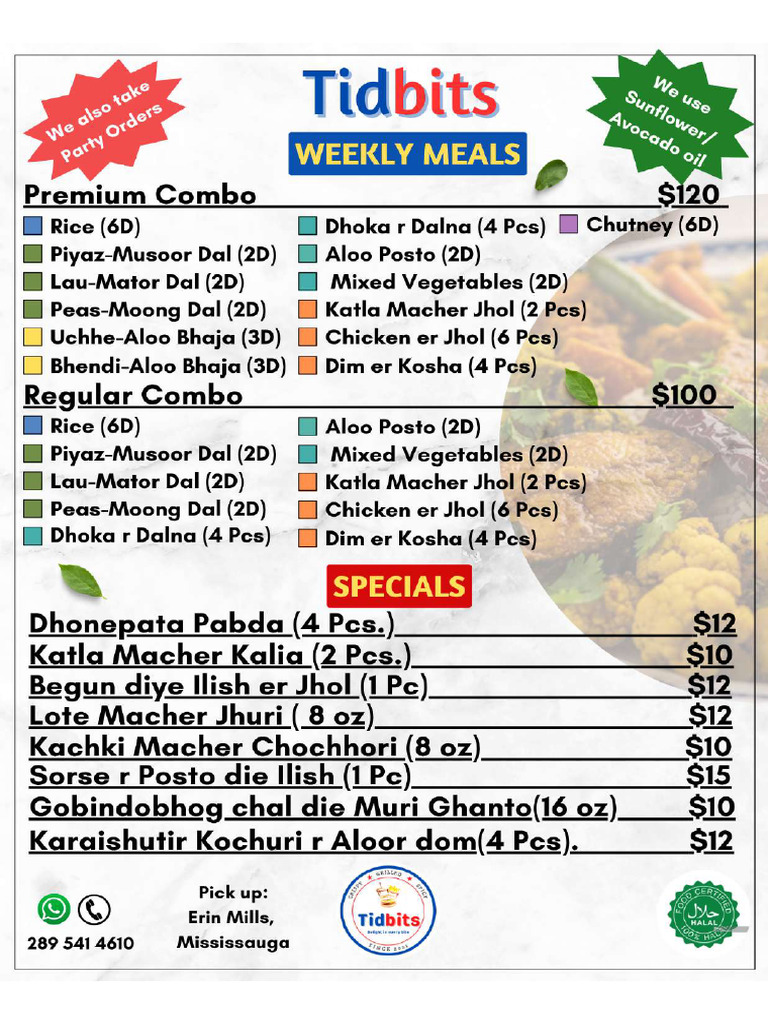 Tidbits Menu | PDF