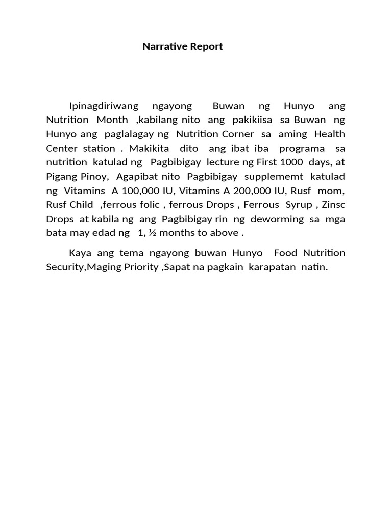 Narrative Report Nutrition Corner | PDF